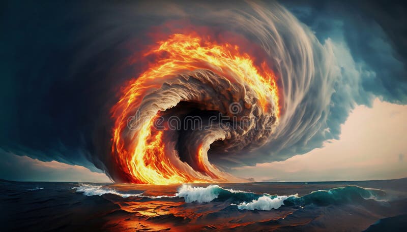 Fiery storm at sea stock illustration. Illustration of coast - 300467657