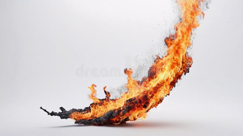 A Fiery Stream of Fire and Embers Erupts Against a White Background ...
