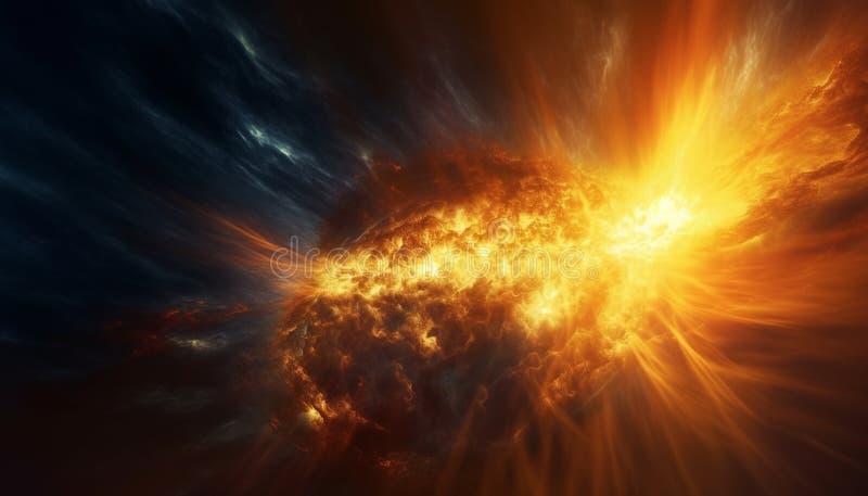 The Fiery Sun Explodes in a Vibrant Abstract Landscape Generated by AI ...