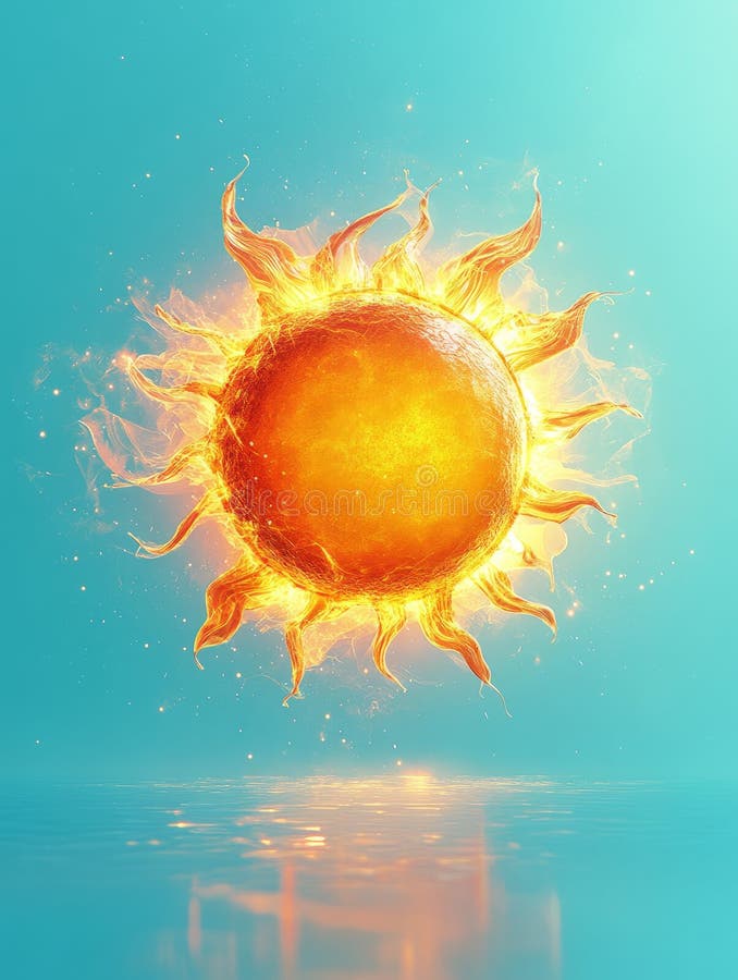 Fiery Sun Flames Against Blue Sky Background Stock Photos - Free ...