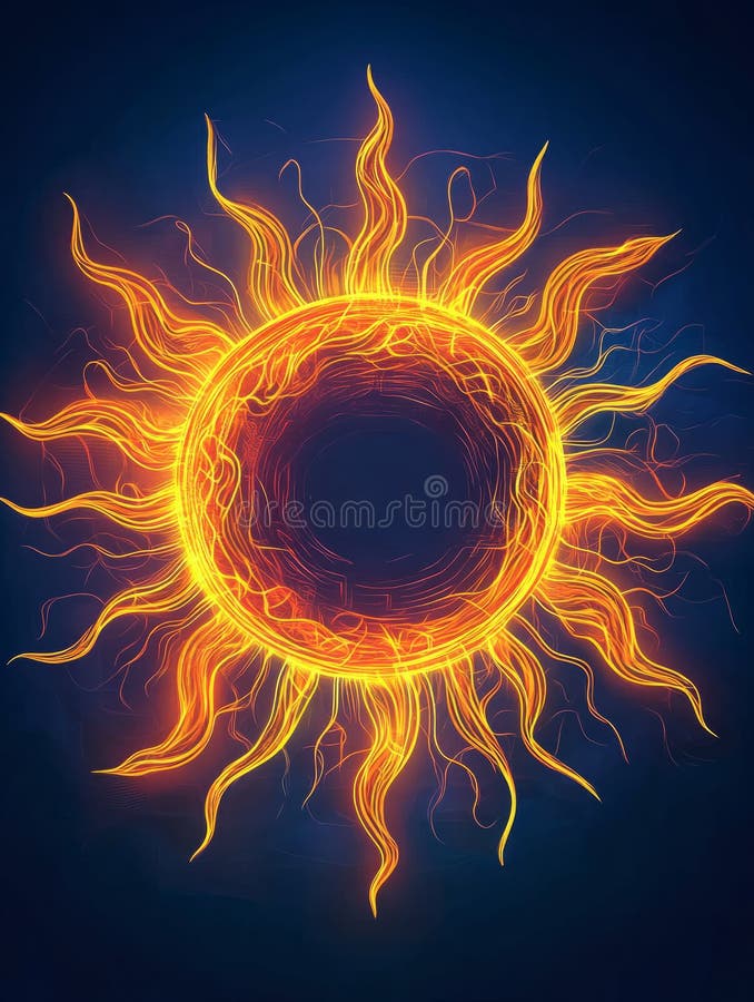 Fiery Sun with Glowing Flames on a Dark Background Stock Image - Image ...