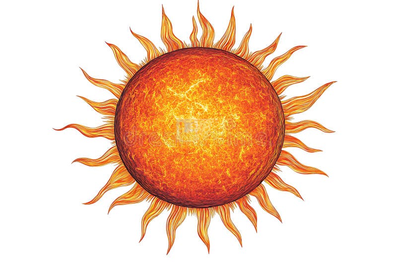 Fiery Sun Illustration with Detailed Rays Stock Illustration ...
