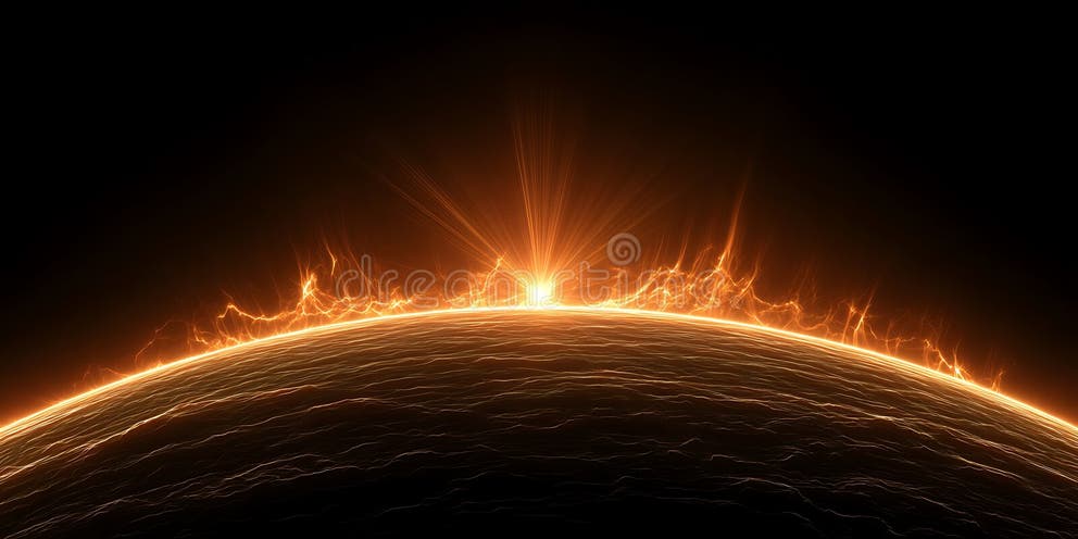 Fiery Sun Planet Horizon Stunning Space Background Stock Illustration ...