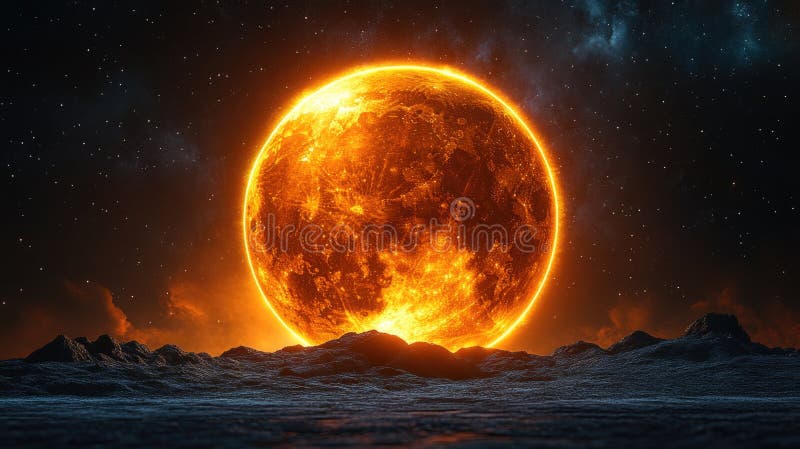 Fiery Sun Rising Over Rocky Horizon Night Stock Photos - Free & Royalty ...