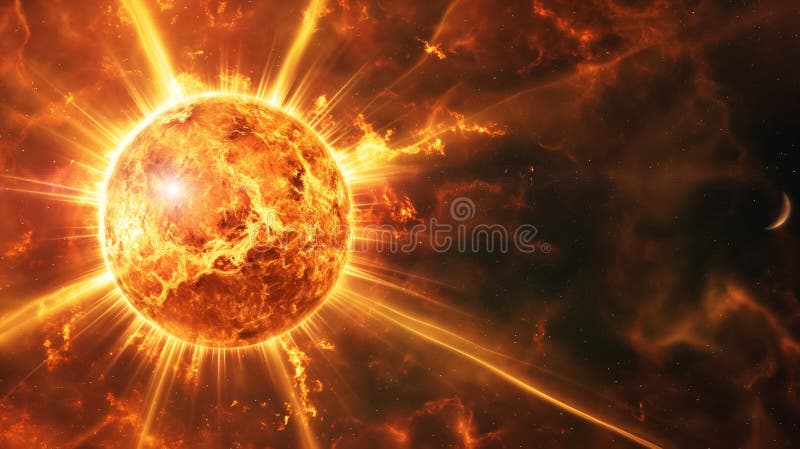Fiery Sun with Solar Flares in Space Stock Illustration - Illustration ...