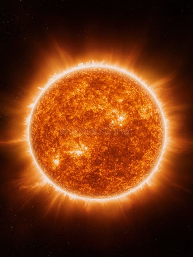 Fiery sun in space stock illustration. Illustration of celestial ...