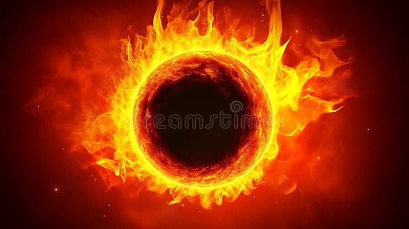 Fiery Sun Surrounded by Vibrant Orange and Yellow Flames Stock ...