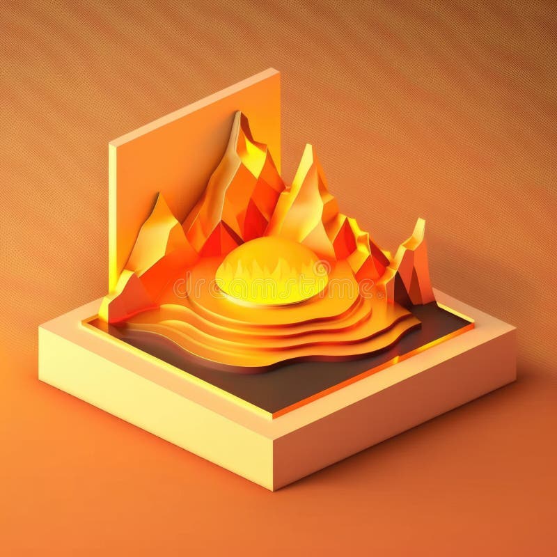 Fiery Sunrise of Molten Gold, Isometric Low Poly View AI Generation ...