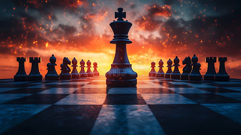 Fiery Sunset Chess King Victory Strategy Game Stock Photo - Image of ...