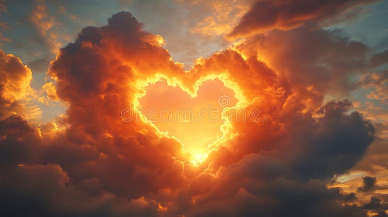 Fiery Sunset Clouds Forming a Heart Shape Stock Illustration ...