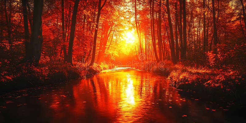 Fiery Sunset Forest Scene Nature Photography Stock Image Stock ...