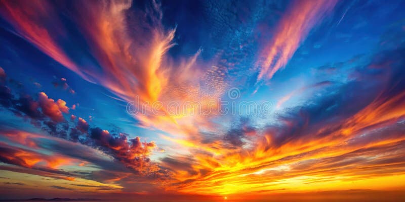 Fiery Sunset Hues Paint a Dramatic and Colorful Sky Canvas with Swirling Clouds. Generative AI ...