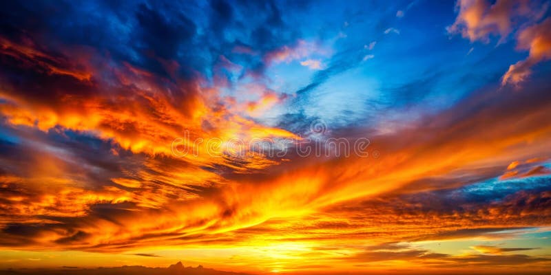 Fiery Sunset Hues Paint the Evening Sky with Dramatic Clouds and Golden ...