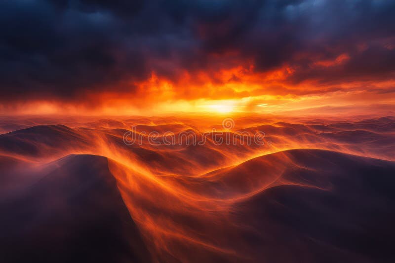 Fiery Sunset Illuminates Dramatic Layered Clouds Stock Photos - Free ...