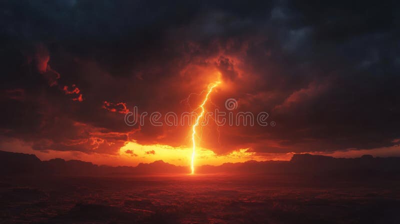 Fiery Sunset Lightning Strike. AI Generated Stock Illustration ...
