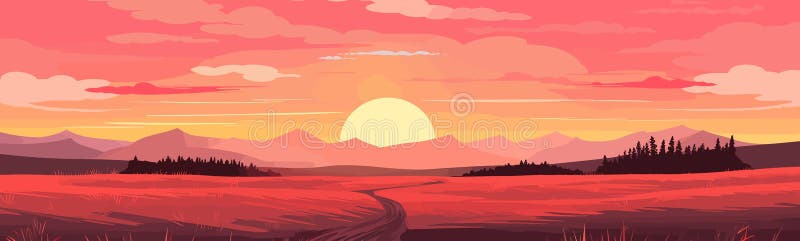Fiery Sunset Over a Prairie Vector Simple 3d Smooth Isolated ...
