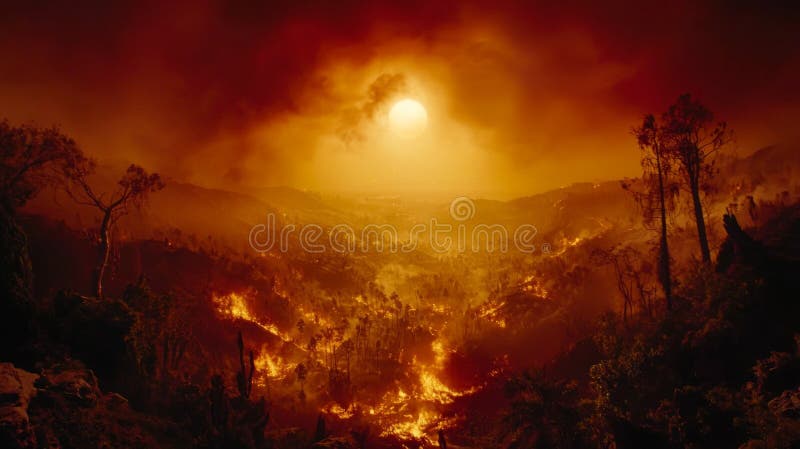 Fiery Sunset Over Mountain Wildfire Landscape Stock Photos - Free ...