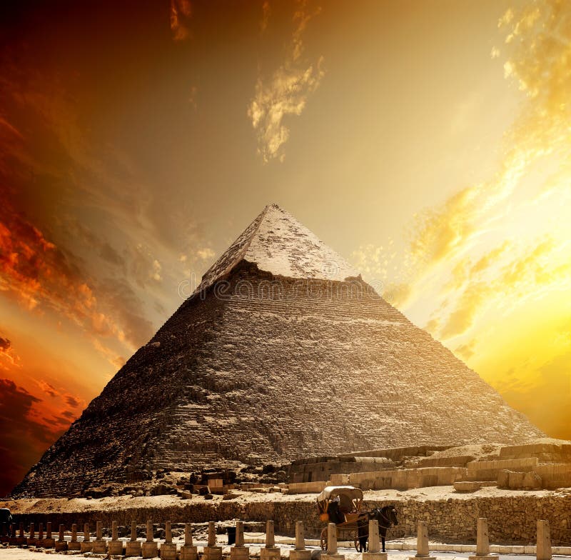 Fiery Sky Giza Pyramid Egypt Stock Photo - Image of cairo, horizontal ...