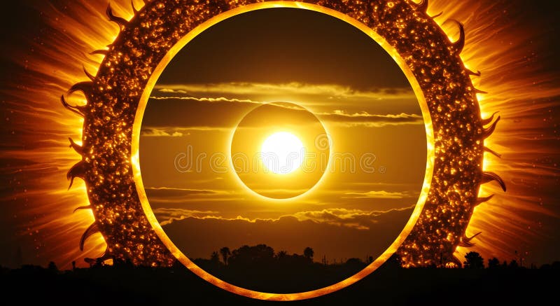 Fiery Sunset Ring Digital Art Sun Eclipse Landscape Stock Illustration ...