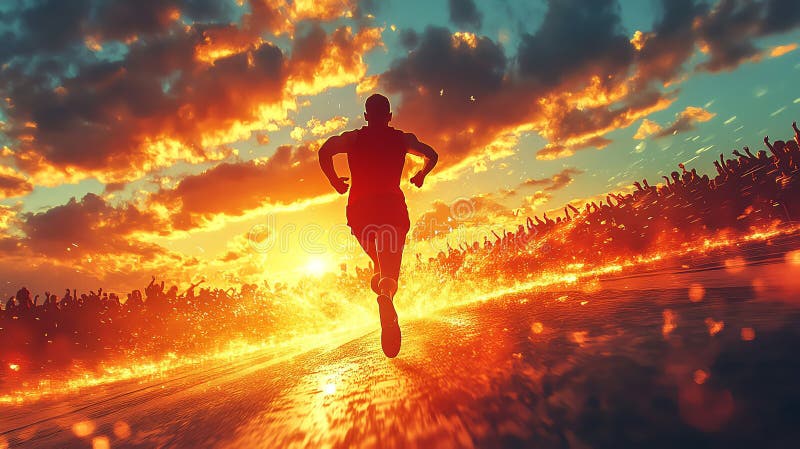 Fiery Sunset Run Illustration Stock Image - Image of energy, spirit ...