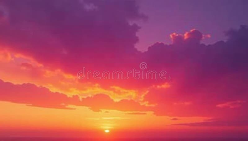 Fiery Sunset Sky Deep Orange Fading into Soft Violet Wispy Clouds Wonder Day Stock Illustration ...