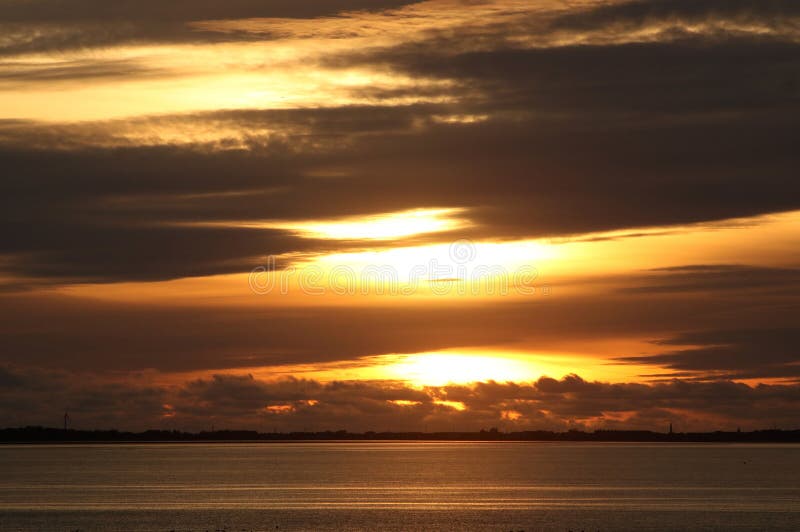 Fiery Sunset Sky Over Cockerham Sands, Lancashire Stock Photo - Image ...