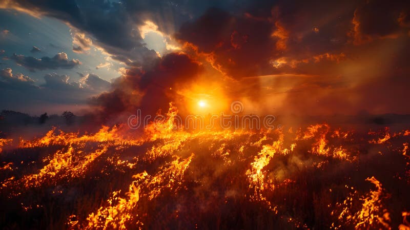 Fiery Sunset Wildfire Illustration Stock Illustration - Illustration of ...