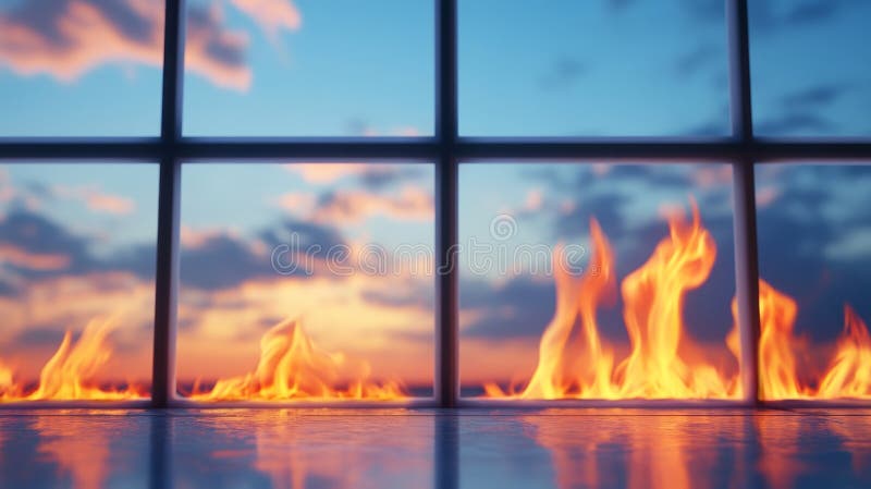 Fiery Sunset Window View Sunset Fire Window Reflection Warmth ...