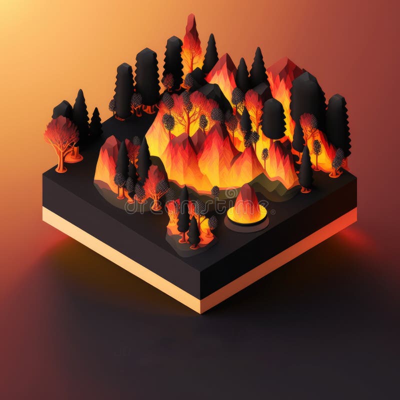 Fiery Sunsets and Dark Forests, Isometric Low Poly View AI Generation ...