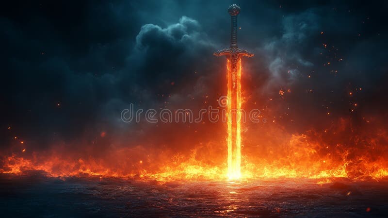 Fiery Sword Glowing with Flames on a Dark, Dramatic Backdrop Stock ...