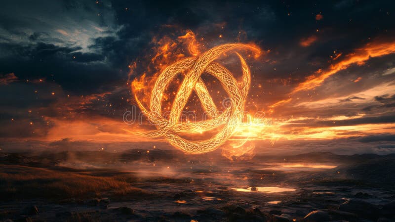 Fiery Symbol in a Dramatic Sunset Sky Stock Illustration - Illustration ...