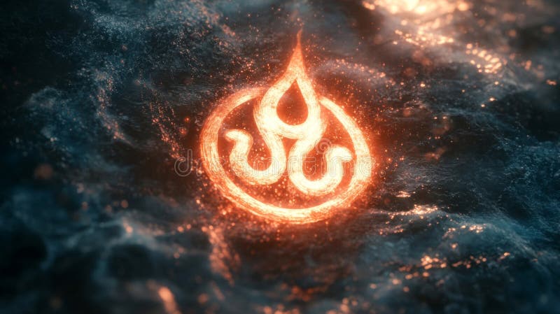 A Fiery Symbol Emblazoned on a Dark, Liquid Surface Stock Illustration ...