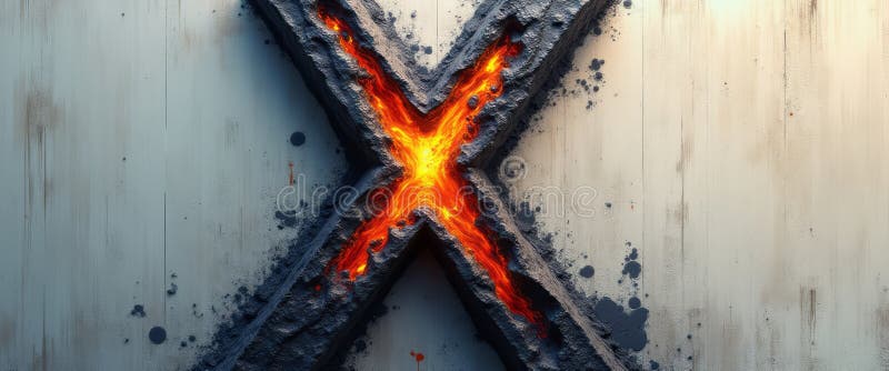 Fiery X Symbol Emerging from a Textured Surface Stock Image - Image of ...