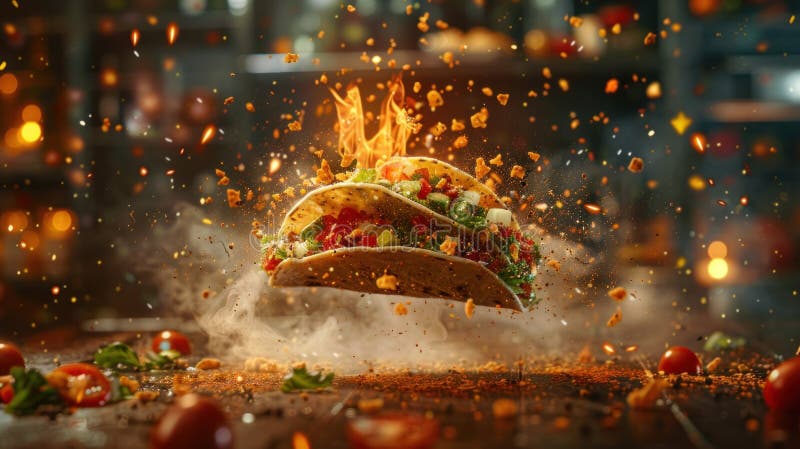 Fiery Taco Explosion stock illustration. Illustration of tacos - 345546222