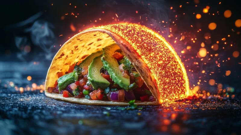 Fiery Taco with Glowing Embers and Fresh Salsa Stock Illustration ...