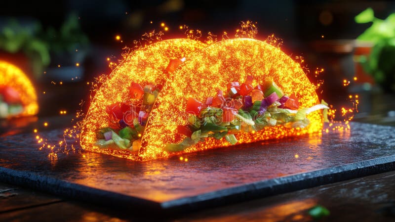 Fiery Taco with Sparkling Flames on Dark Stone Stock Illustration ...