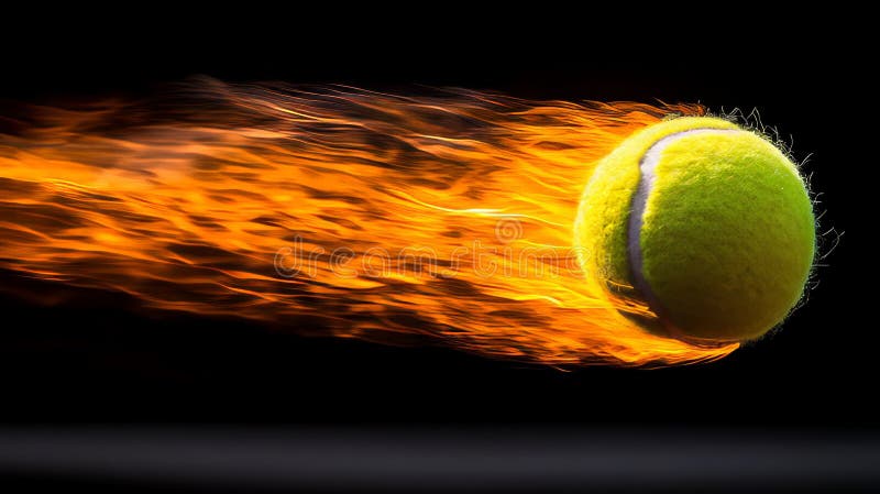Fiery Tennis Ball Isolated on Black Background with Dramatic Lighting ...