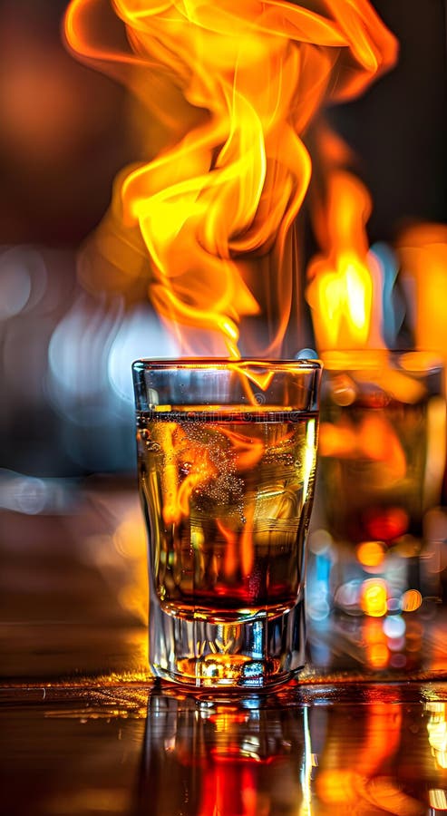 Fiery Tequila Close-up. Fiery Tequila Glass on the Table Stock Image ...