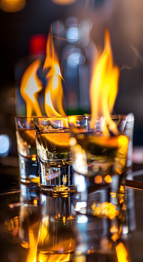 Fiery Tequila Close-up. Fiery Tequila Glass on the Table Stock Image ...