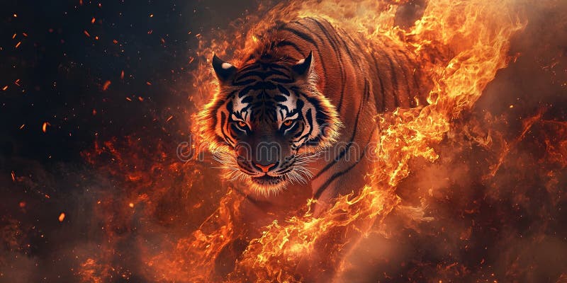 Fiery Tiger: a Blaze of Power and Grace Stock Illustration ...