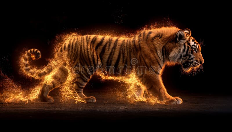 Fiery Tiger in Dynamic Motion Stock Photo - Image of movement, wild ...