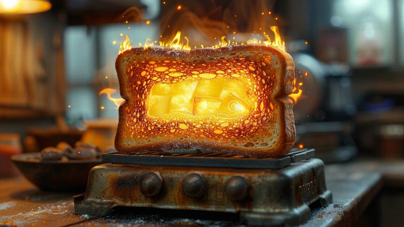 Fiery Toast: a Glimpse into a Sizzling, Golden Brown Delight in Rustic ...