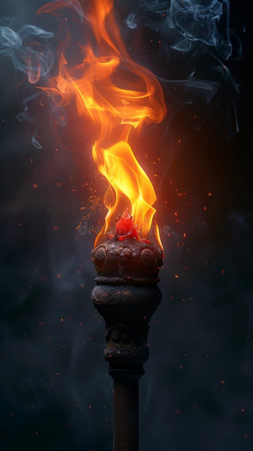 Fiery Torch Blazing Against a Dark Background Stock Image - Image of ...