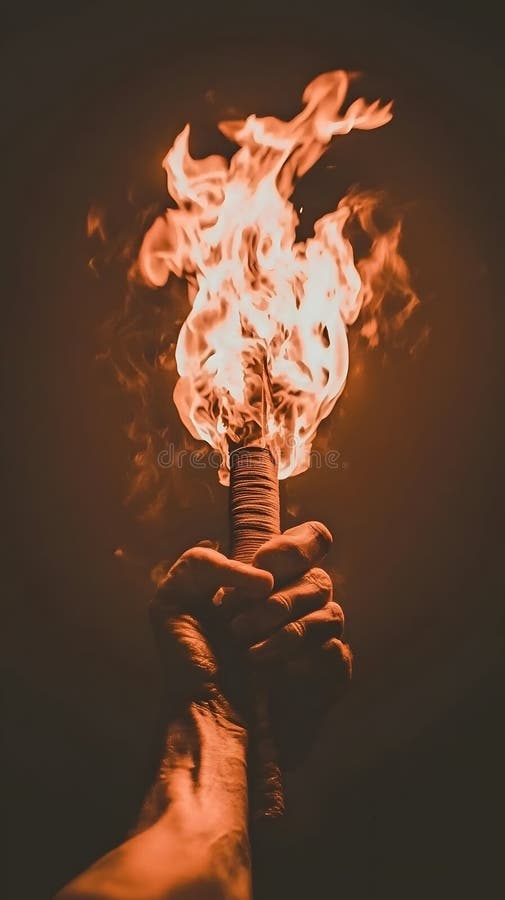Fiery Torch Held by a Person S Hand Stock Illustration - Illustration ...