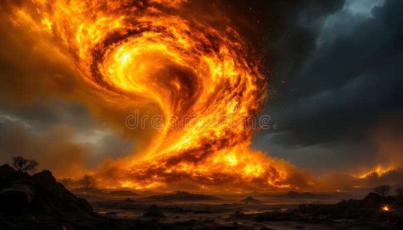Fiery Tornado Landscape Dramatic Firestorm Image Stock Illustration ...