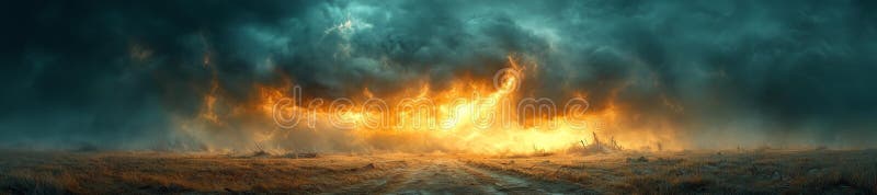 Tornado of Fire Over a Wide Open Plain Powerful and Catastrophic Stock ...