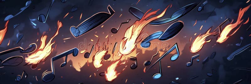 Fiery Trail of Music Notes in a Dramatic Abstract Scene Stock ...