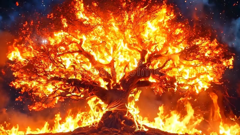 Fiery Tree Ablaze in Glowing Flames Stock Footage - Video of powerful ...