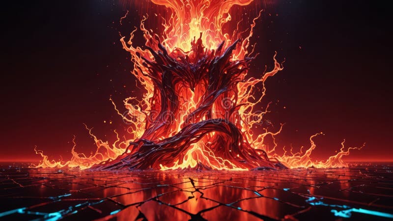 Fiery Tree-like Structure on Digital Surface, Symbolizing Energy and ...