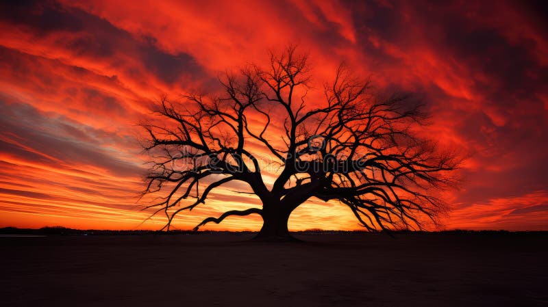 Fiery tree silhouettes stock illustration. Illustration of vibrant ...